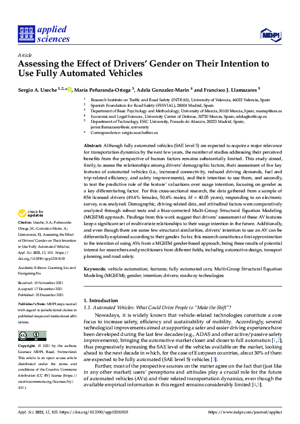 (PDF) Assessing the Effect of Drivers’ Gender on Their Intention to Use ...