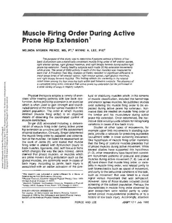 (PDF) Muscle Firing Order During Active Prone Hip Extension