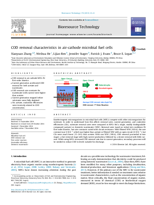 (PDF) COD removal characteristics in air-cathode microbial fuel cells ...