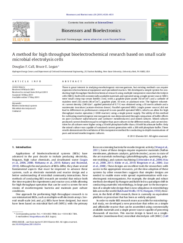(PDF) A method for high throughput bioelectrochemical research based on ...