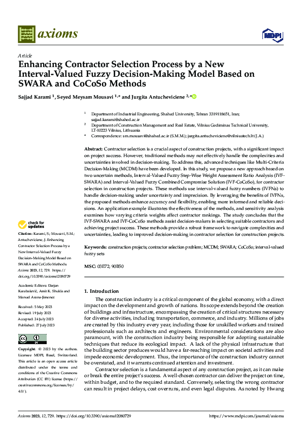 (PDF) Enhancing Contractor Selection Process by a New Interval-Valued ...