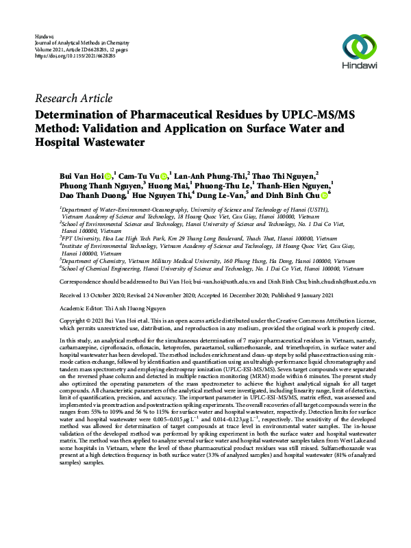 (PDF) Determination of Pharmaceutical Residues by UPLC-MS/MS Method: Validation and Application ...