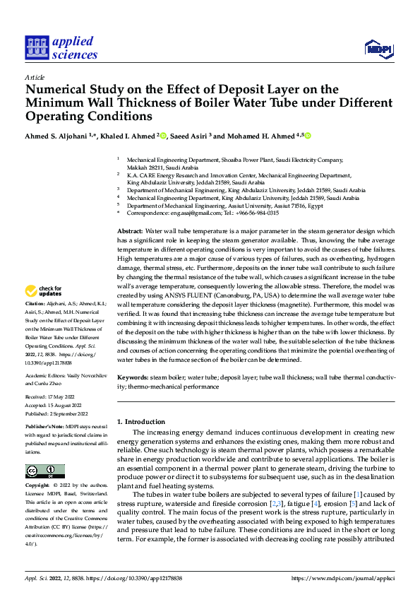 (PDF) Numerical Study on the Effect of Deposits Layer on the Minimum Wall Thickness of Boiler ...