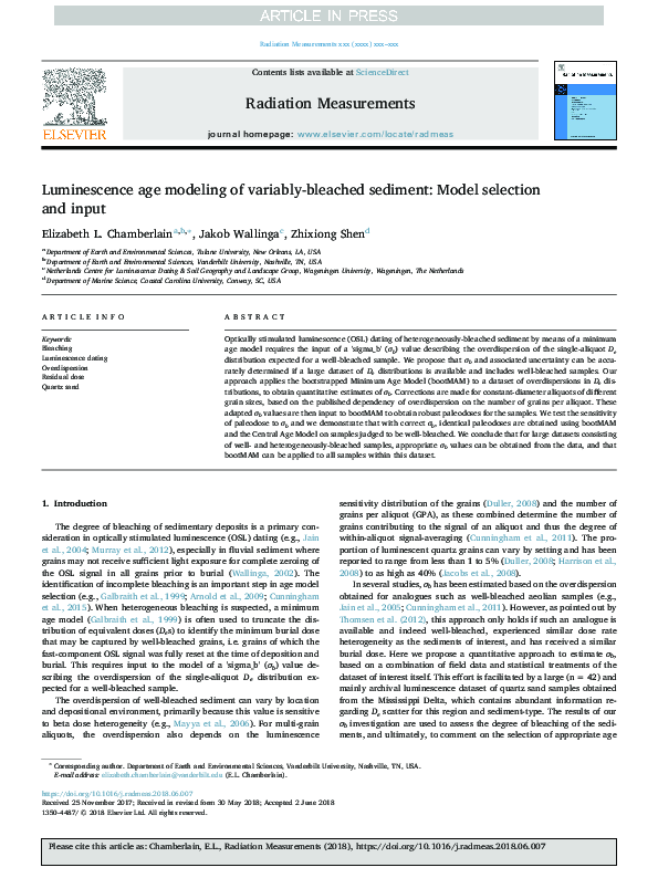 (PDF) Luminescence age modeling of variably-bleached sediment: Model ...