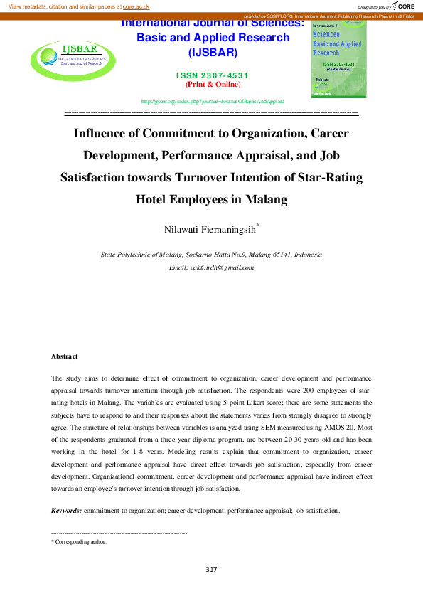 (PDF) Influence of Commitment to Organization, Career Development, Performance Appraisal, and ...
