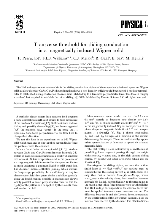 (PDF) Transverse threshold for sliding conduction in a magnetically ...