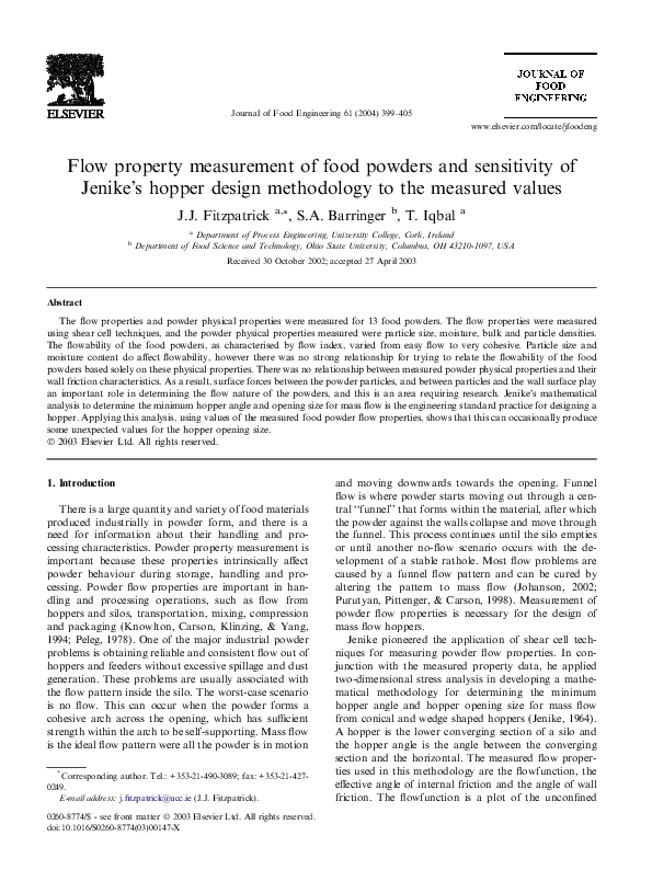 (PDF) Flow property measurement of food powders and sensitivity of ...