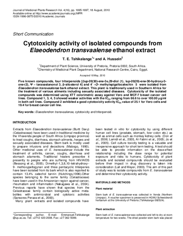 (PDF) Cytotoxicity activity of isolated compounds from Elaeodendron ...