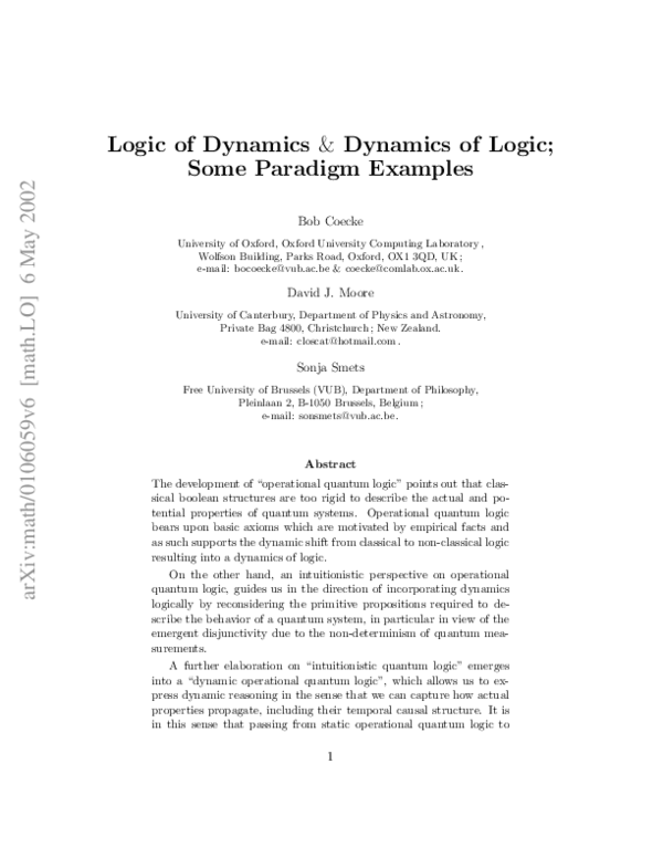 (PDF) Logic of Dynamics and Dynamics of Logic: Some Paradigm Examples