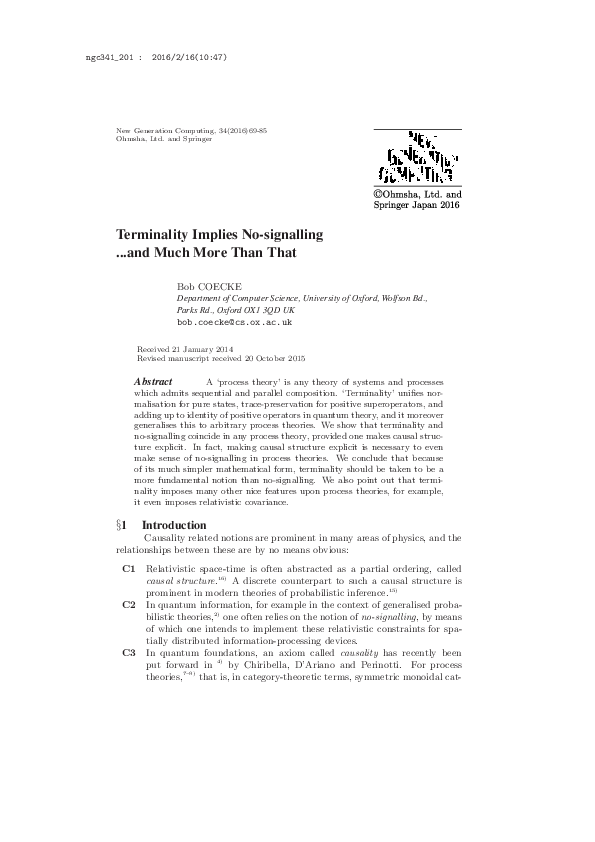 (PDF) Terminality Implies No-signalling ...and Much More Than That