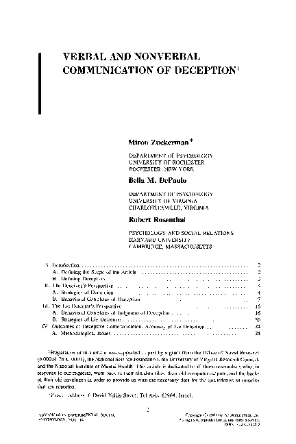 (PDF) Verbal and Nonverbal Communication of Deception