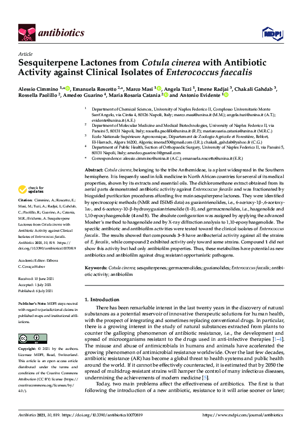 (PDF) Sesquiterpene Lactones from Cotula cinerea with Antibiotic ...