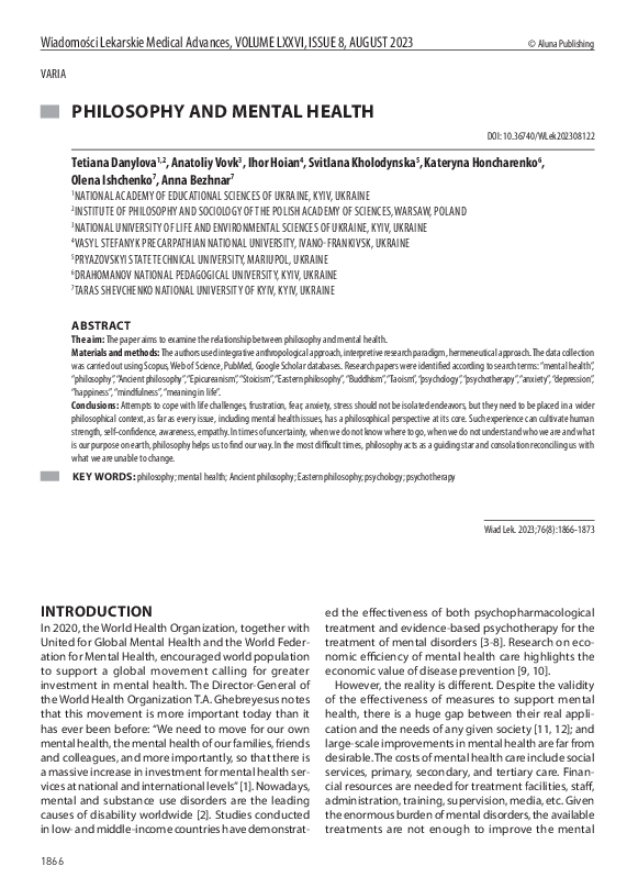 (PDF) Philosophy and Mental Health