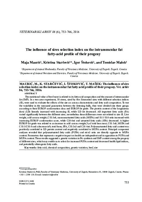 (PDF) The influence of sire selection index on the intramuscular fat ...