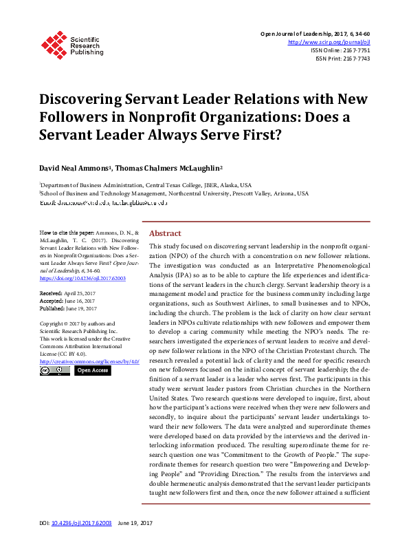 (PDF) Discovering Servant Leader Relations with New Followers in ...