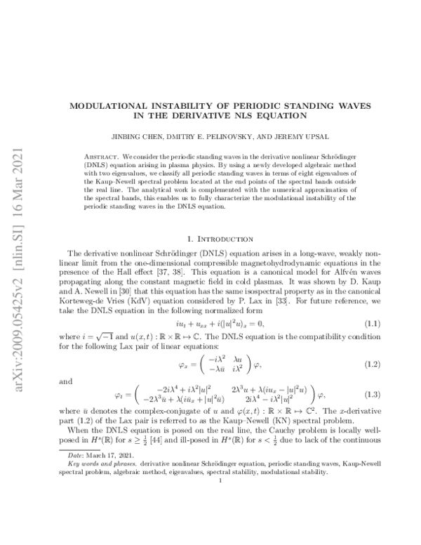 (PDF) Modulational Instability of Periodic Standing Waves in the ...