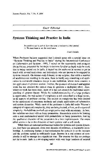 (PDF) Systems thinking and practice in India