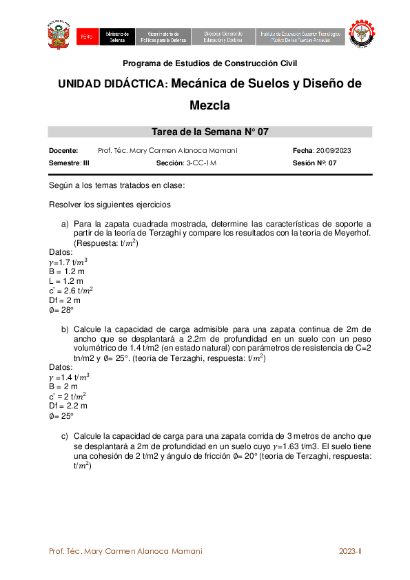 (PDF) TAREA Sem 7 Capacidad portante | wilmer nelson estrada ponte - Academia.edu