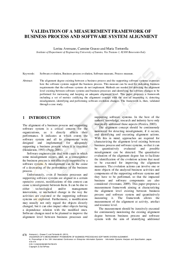 (PDF) Validation of a Measurement Framework of Business Process and Software System Alignment ...