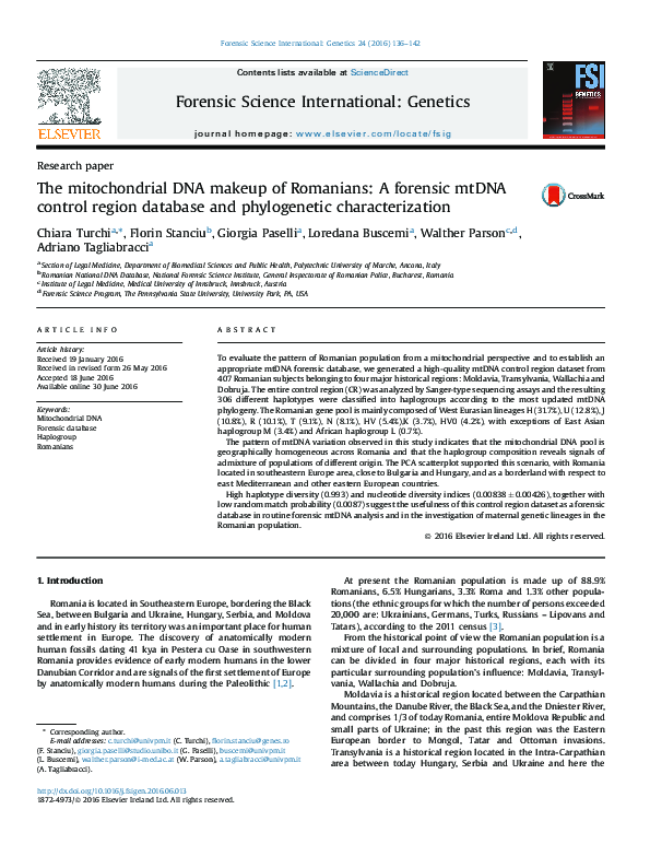 (PDF) The mitochondrial DNA makeup of Romanians: A forensic mtDNA ...