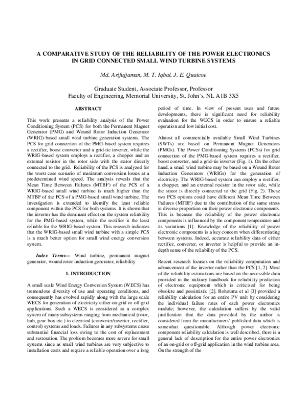 (PDF) A comparative study of the reliability of the power electronics ...