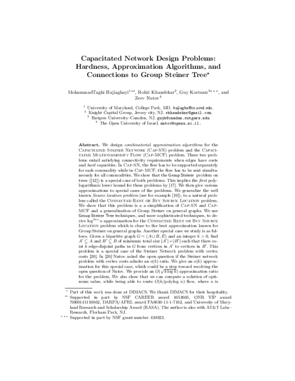 Pdf Capacitated Network Design Problems Hardness Approximation Algorithms And Connections