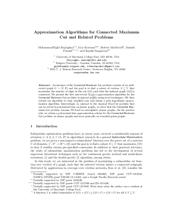 (PDF) Approximation Algorithms for Connected Maximum Cut and Related Problems