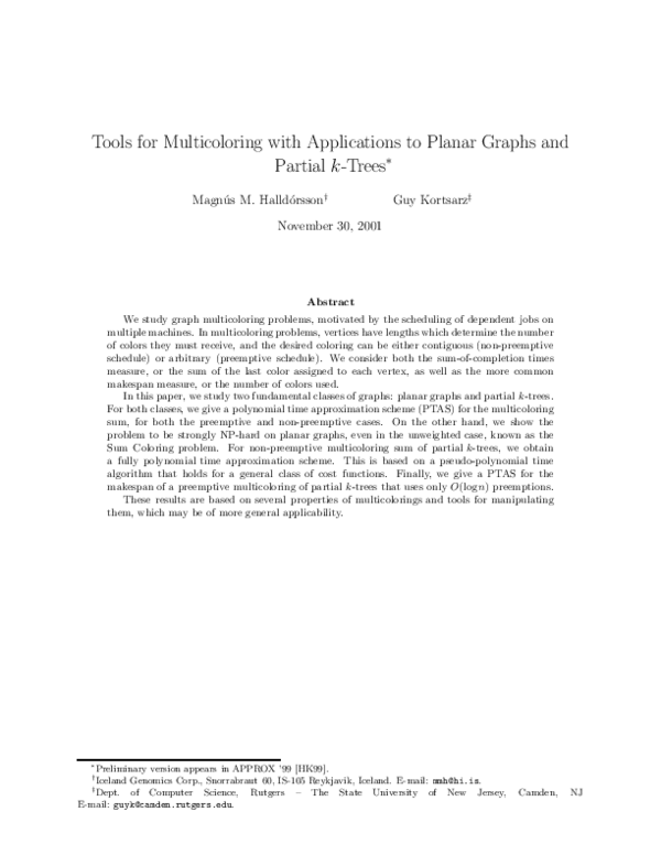 (PDF) Tools for Multicoloring with Applications to Planar Graphs and ...