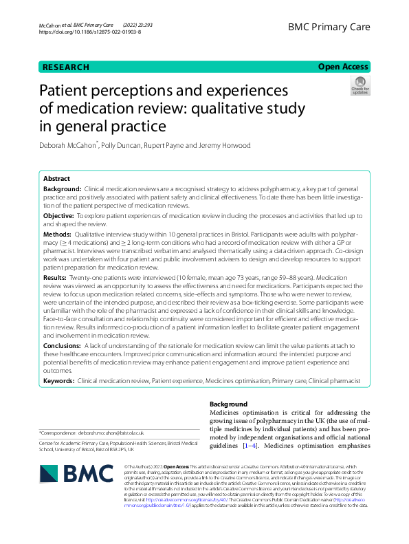 (PDF) Patient perceptions and experiences of medication review ...