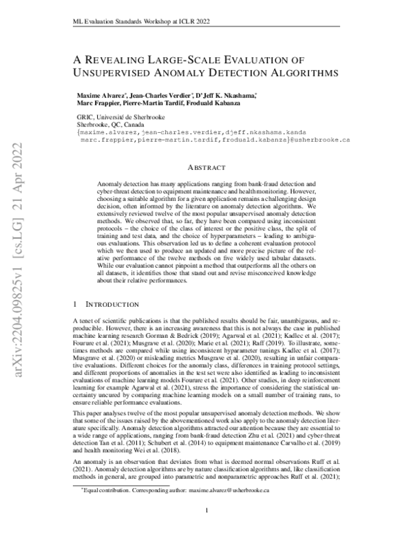 (PDF) A Revealing Large-Scale Evaluation of Unsupervised Anomaly Detection Algorithms | Jean ...