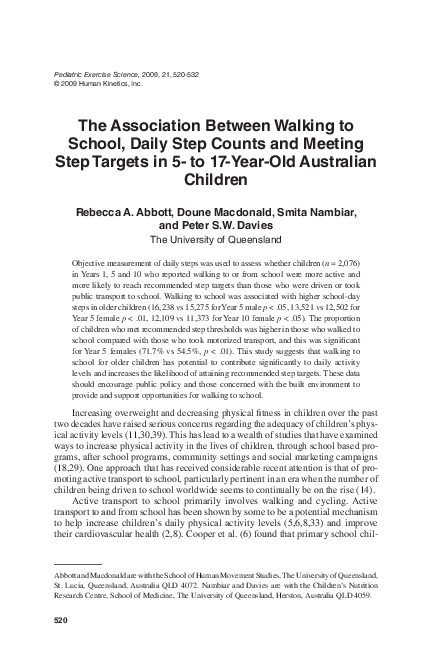 (PDF) The Association between Walking to School, Daily Step Counts and ...