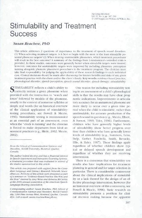 (PDF) Stimulability and Treatment Success