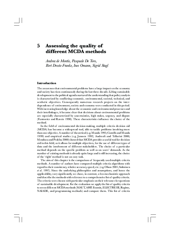 (PDF) Assessing the quality of different MCDA methods