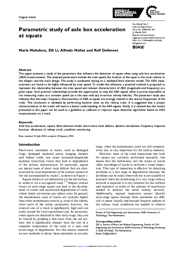 (PDF) Parametric study of axle box acceleration at squats
