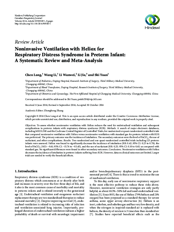 (PDF) Noninvasive Ventilation with Heliox for Respiratory Distress ...