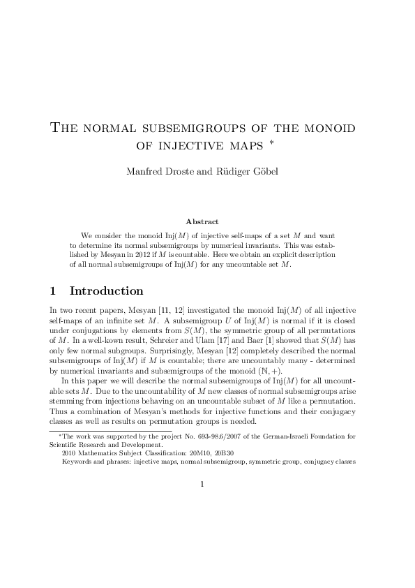 (PDF) The normal subsemigroups of the monoid of injective maps