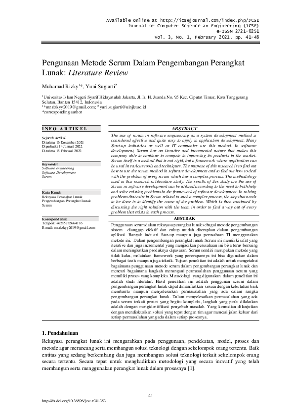 (PDF) Pengunaan Metode Scrum Dalam Pengembangan Perangkat Lunak: Literature Review