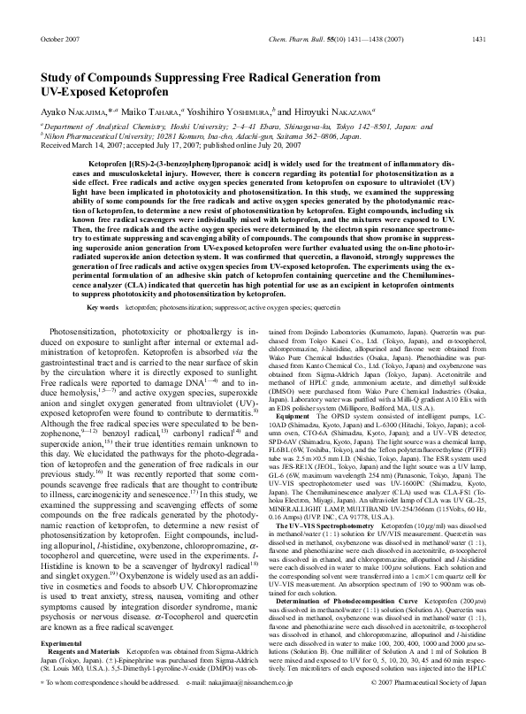 (PDF) Study of Compounds Suppressing Free Radical Generation from UV ...
