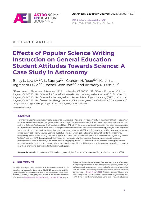 (PDF) Effects of Popular Science Writing Instruction on General ...