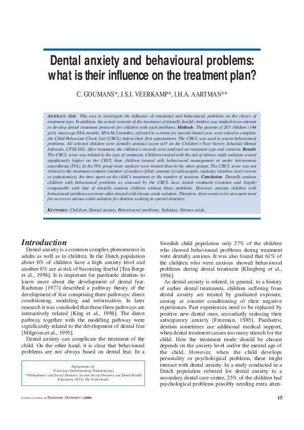 (PDF) Dental anxiety and behavioural problems: what is their influence ...