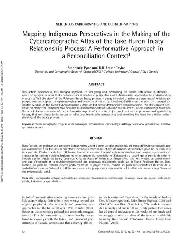 (PDF) Mapping Indigenous Perspectives in the Making of the Cybercartographic Atlas of the Lake ...