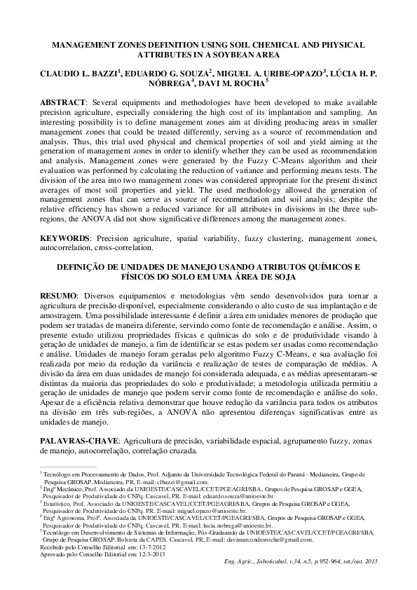 (PDF) Management zones definition using soil chemical and physical ...