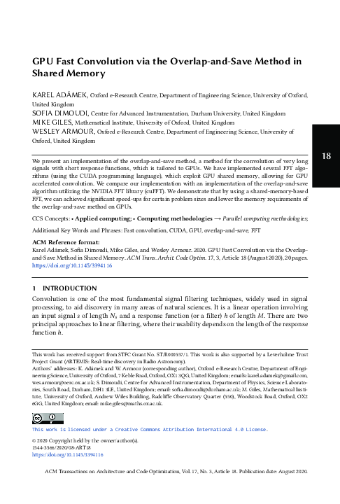 Pdf Gpu Fast Convolution Via The Overlap And Save Method In Shared Memory
