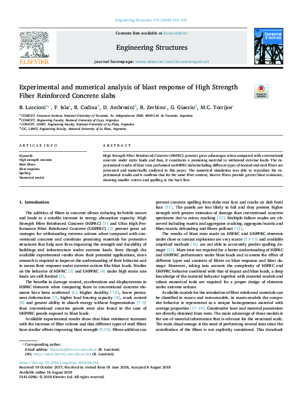 (PDF) Experimental and numerical analysis of blast response of High ...