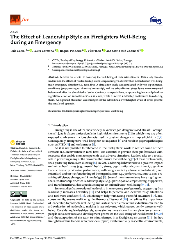 (PDF) The Effect of Leadership Style on Firefighters Well-Being during ...