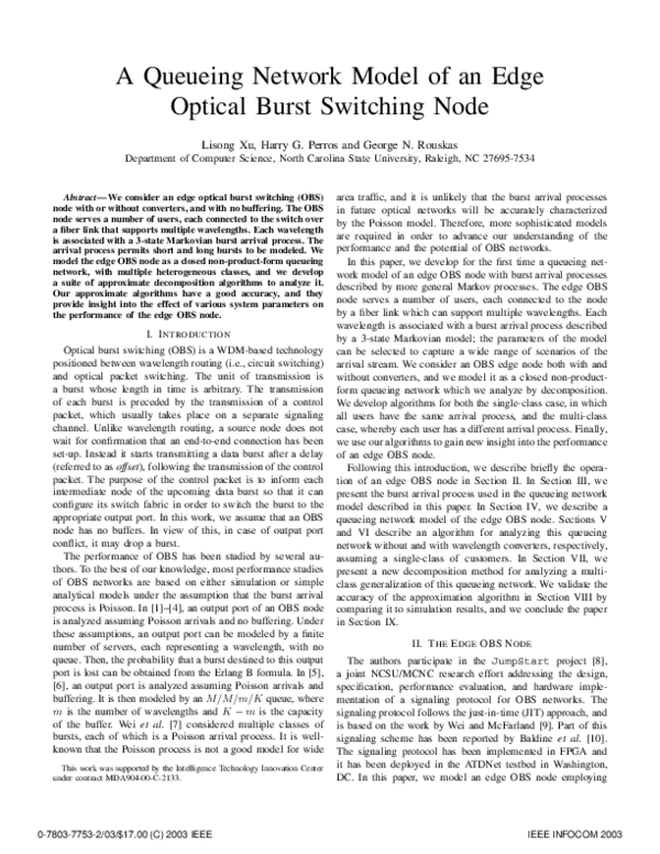 (PDF) A queueing network model of an edge optical burst switching node | Harry Perros - Academia.edu