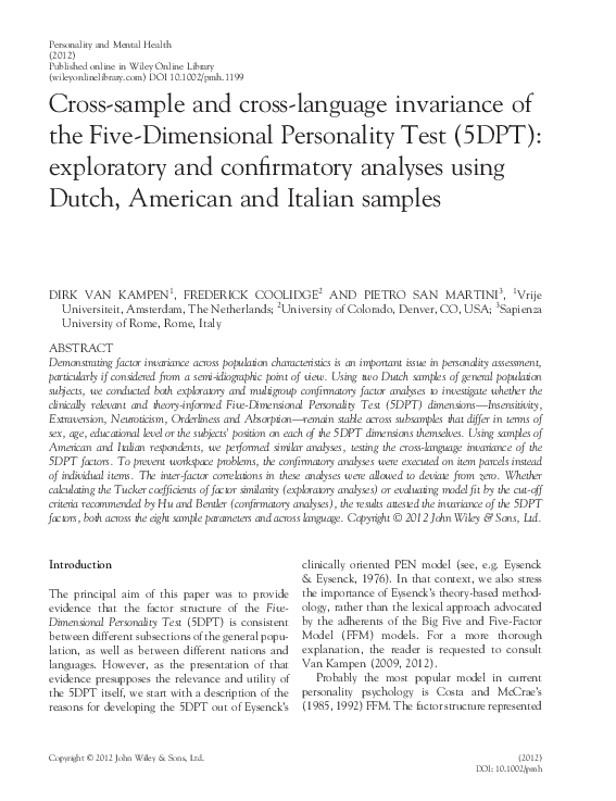 (PDF) Cross-sample and cross-language invariance of the Five ...