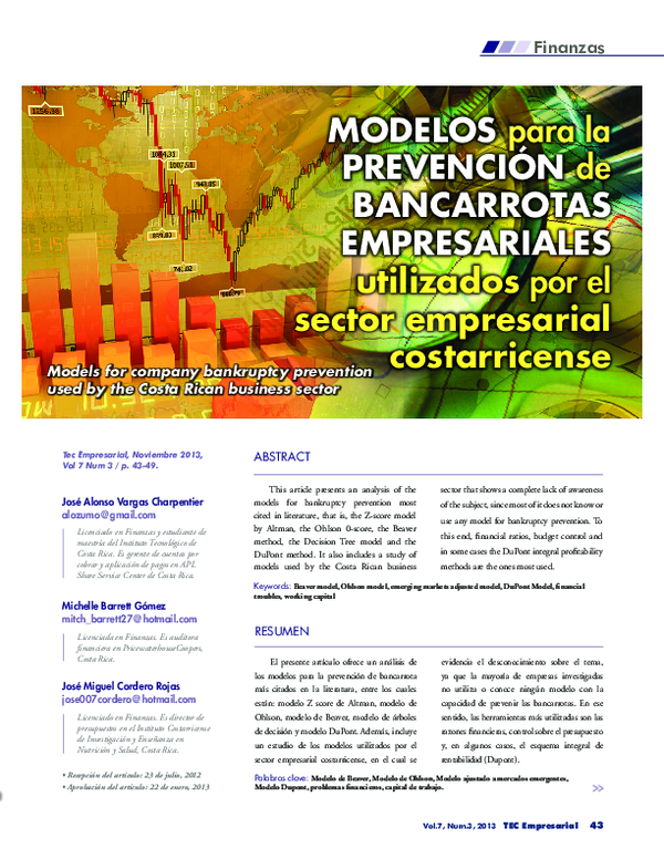 (PDF) Modelos para la prevención de bancarrotas empresariales utilizados por el sector ...