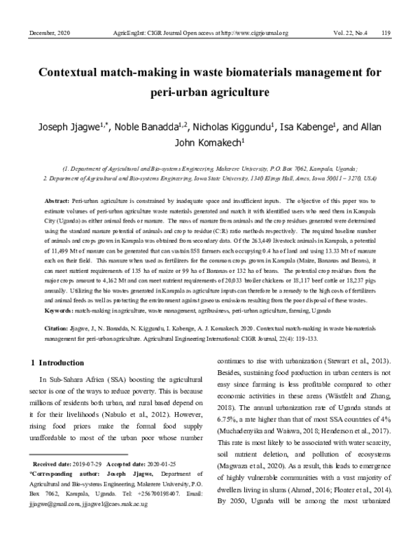 (PDF) Contextual match-making in waste biomaterials management for peri-urban agriculture
