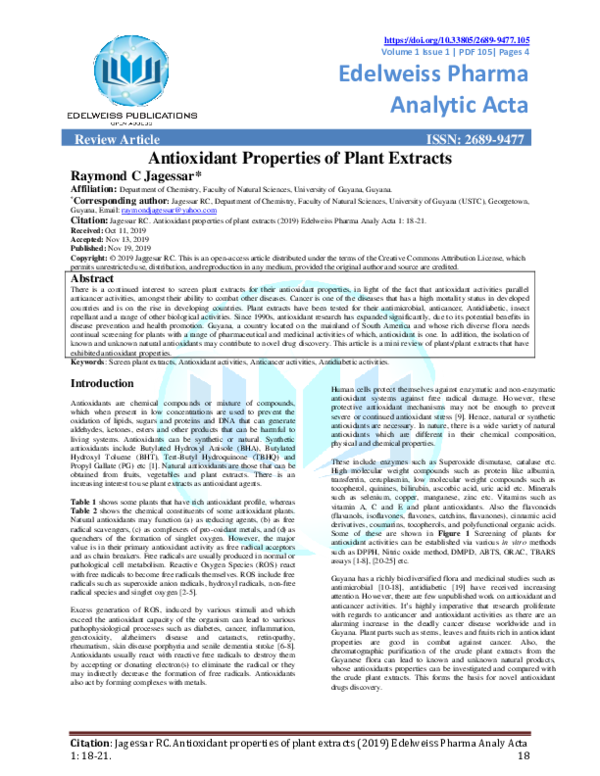 (PDF) Antioxidant Properties of Plant Extracts